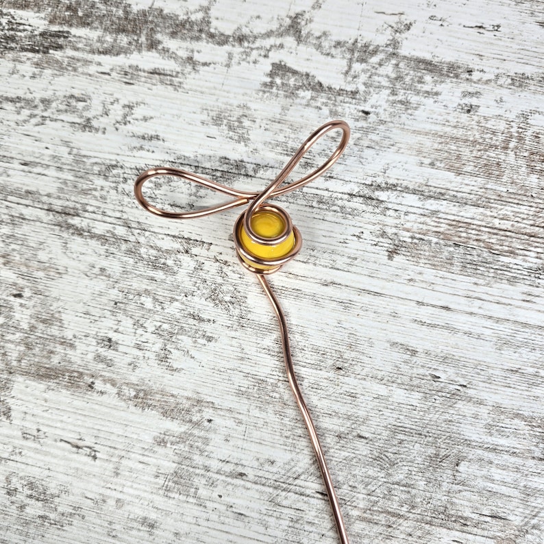 Hand-sculpted Copper Bee Plant Stake, Glass Garden Art, Houseplant ...