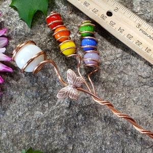 Rainbow Glass Garden Decor With Dragonfly or Butterfly, Copper Plant Stake, Whimsical Houseplant ...