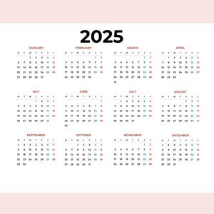 2025 Year Calendar Printable, Horizontal Format, Wall Calendar for 2025 ...