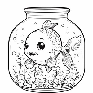 Fish in A Jar Coloring Pages-coloring Books, Relaxing Coloring Books ...