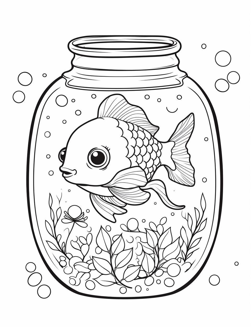 Fish in A Jar Coloring Pages-coloring Books, Relaxing Coloring Books ...