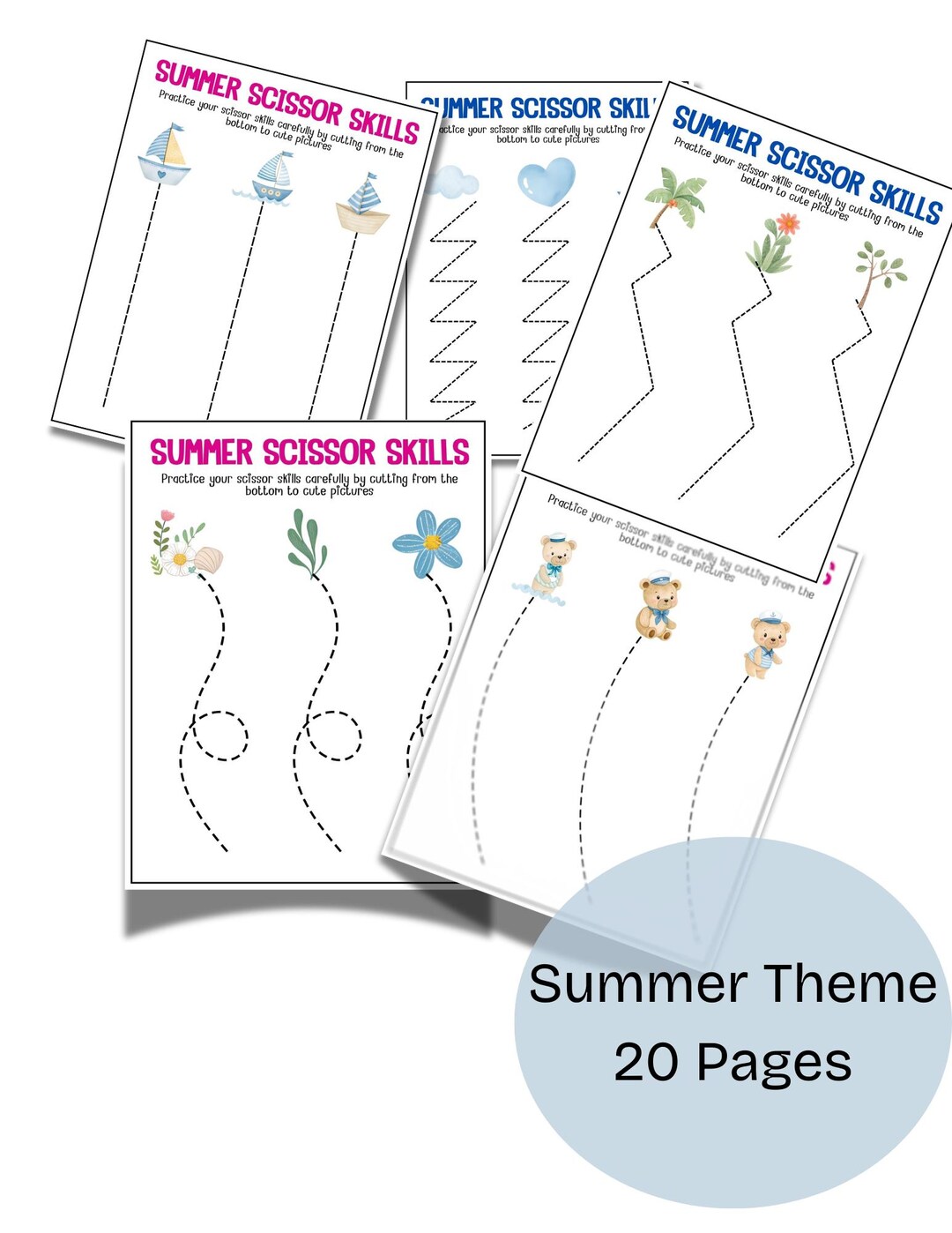 Summer Scissor Skills Sheets, Cutting Practice (PDF Download) - Etsy