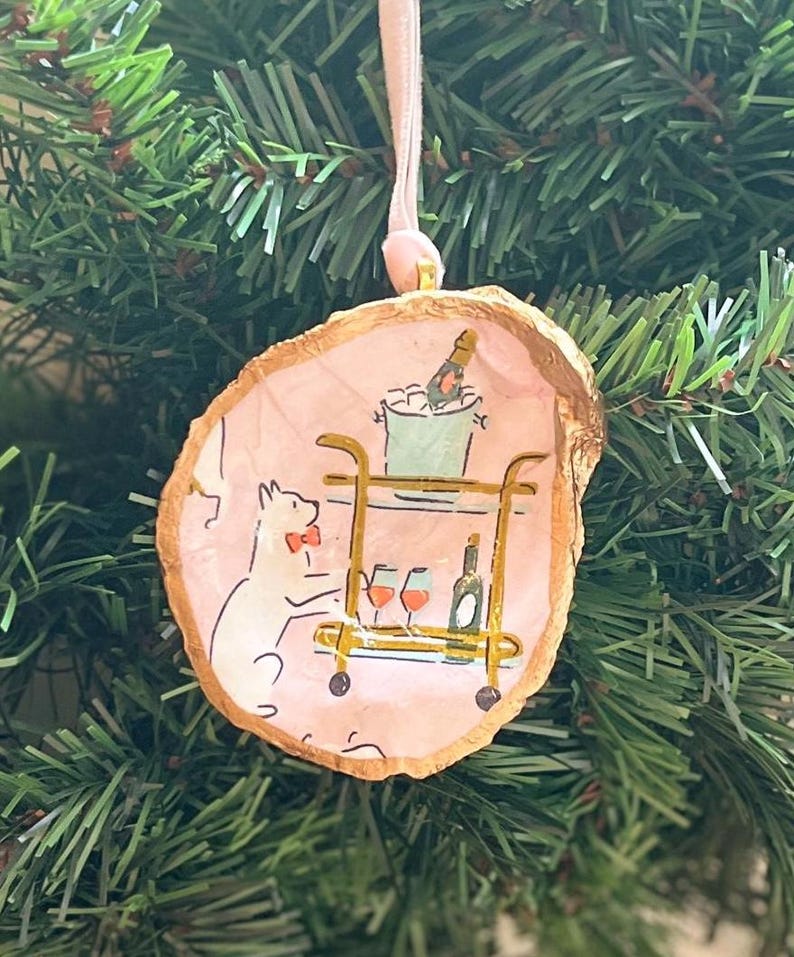 Kitty Cat Bar Cart Oyster Shell Ornament, Pink - Etsy