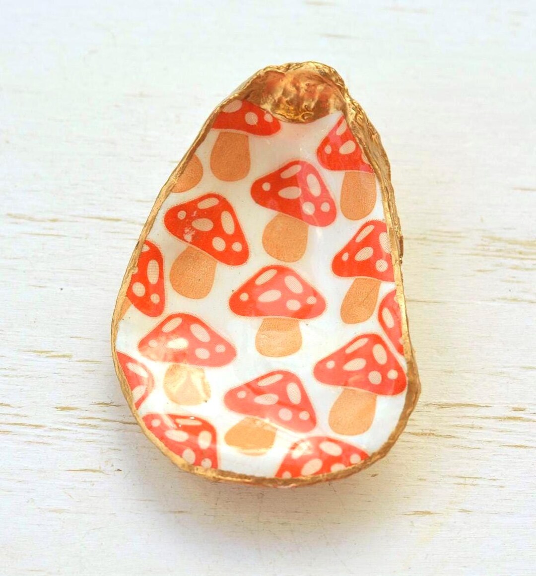 Whimsical Red Mushrooms Oyster Shell, Trinket Dish or Ornament ...