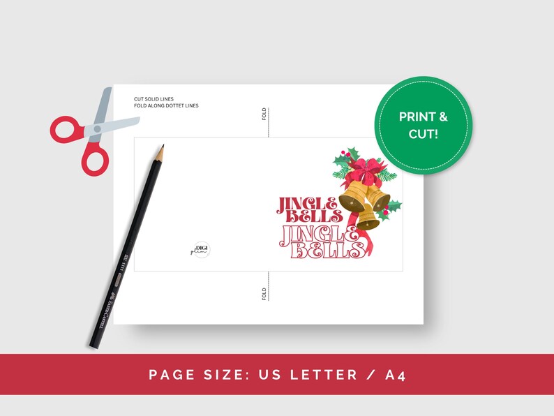Jingle Bells Christmas Card: Printable Holiday Greetings (digital ...