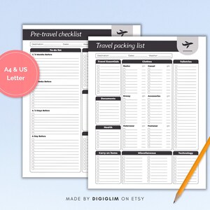 Travel Packing List & Pre-travel Checklist: Printable Planner (digital ...