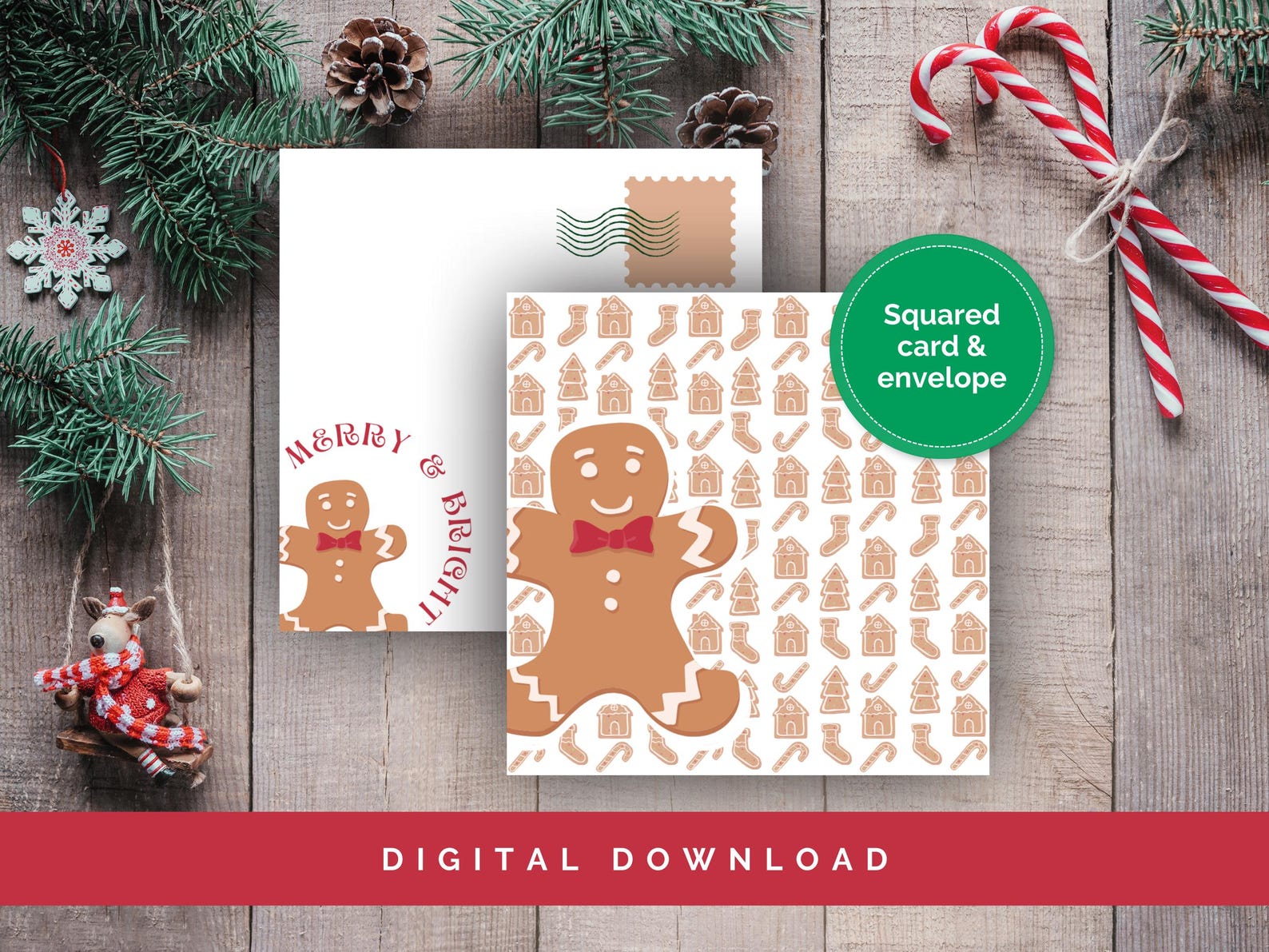 Gingerbread Man Christmas Card: Printable Holiday Greetings (digital ...