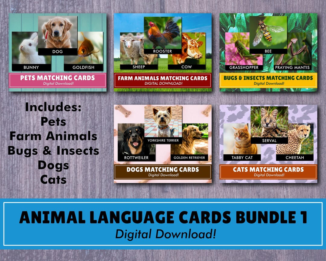 Animal Bundle Matching Language Cards | Digital Download | Montessori ...