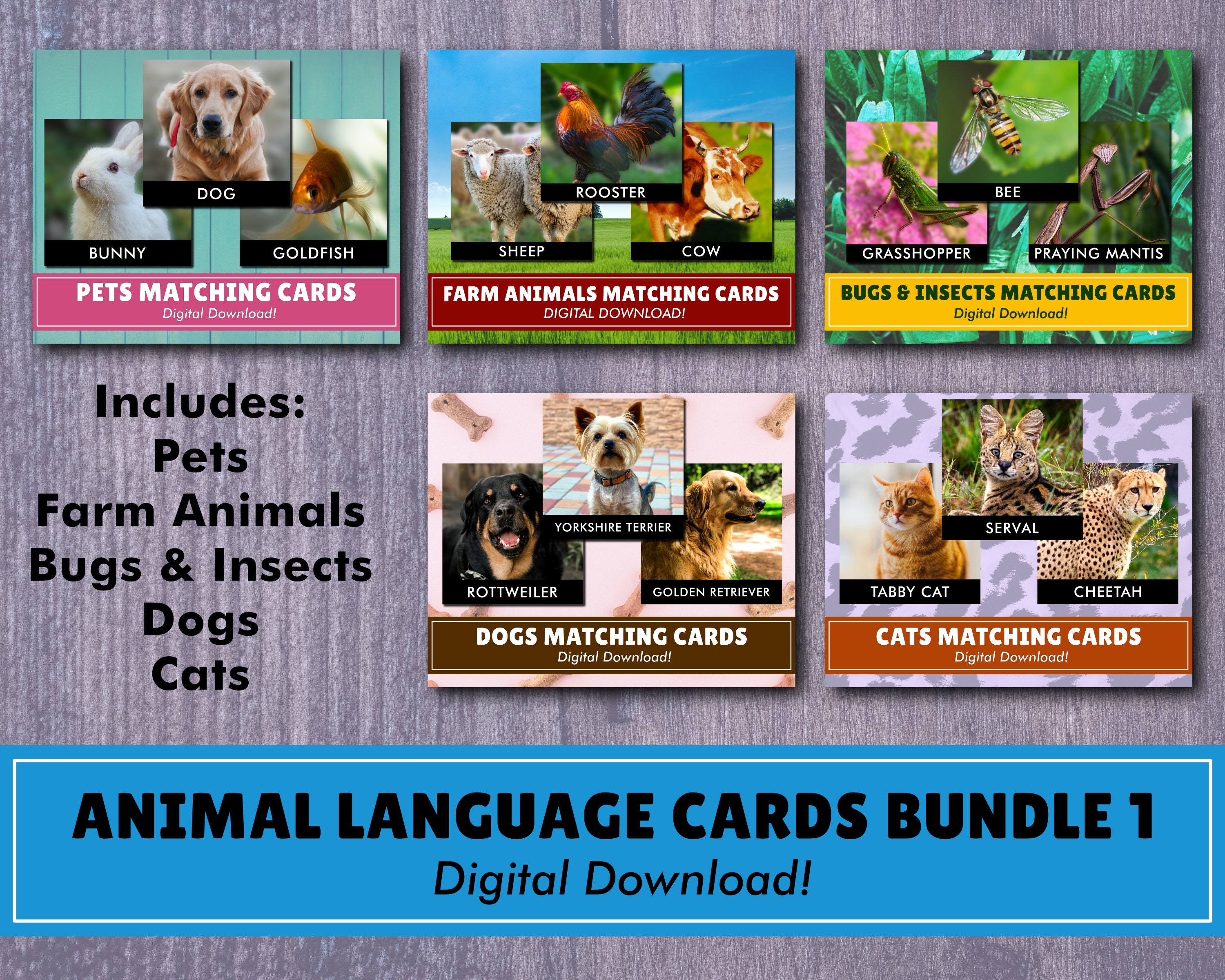 Animal Bundle Matching Language Cards | Digital Download | Montessori ...