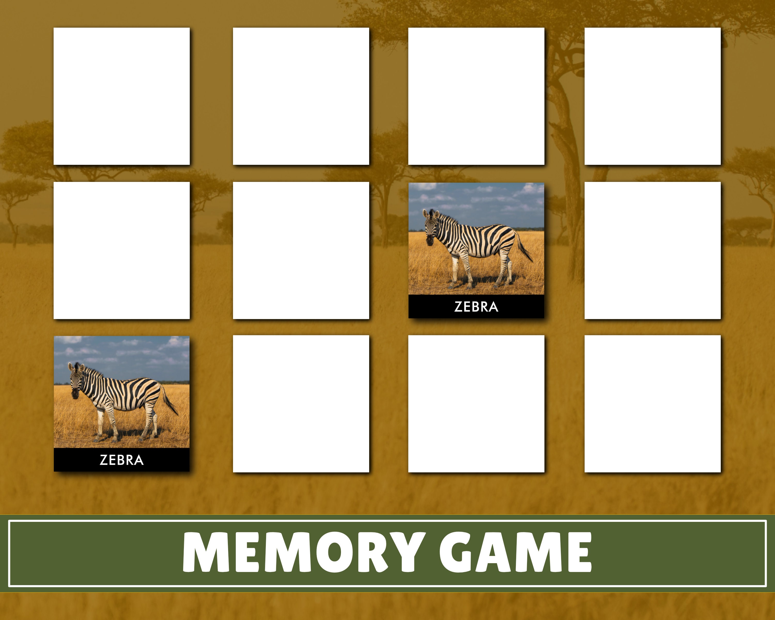 Savannah Animals Matching Cards With Bonus Fun Facts Digital Download ...