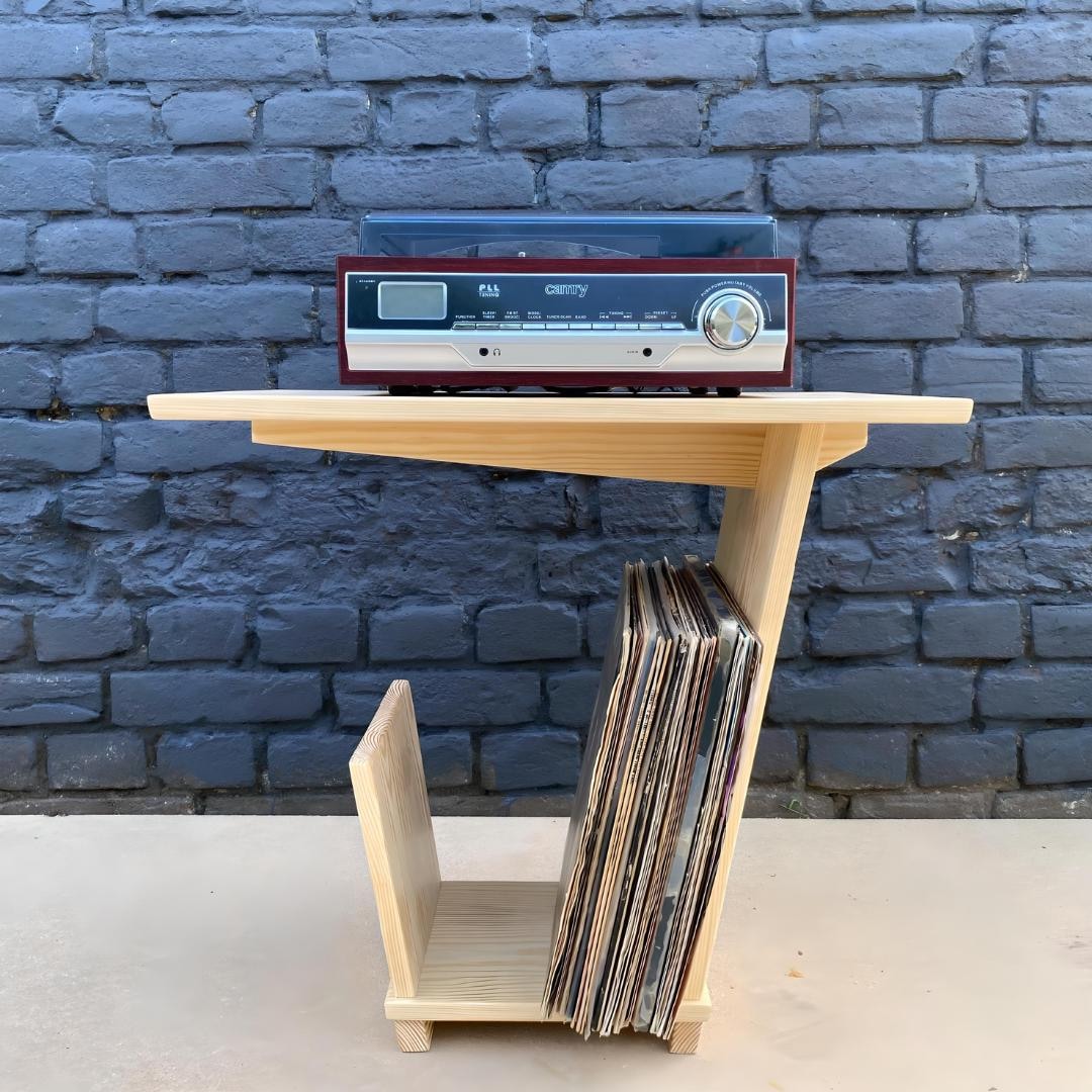 Record Player Stand With Vinyl Storage Made of Solid Wood/ Wooden Vinyl ...