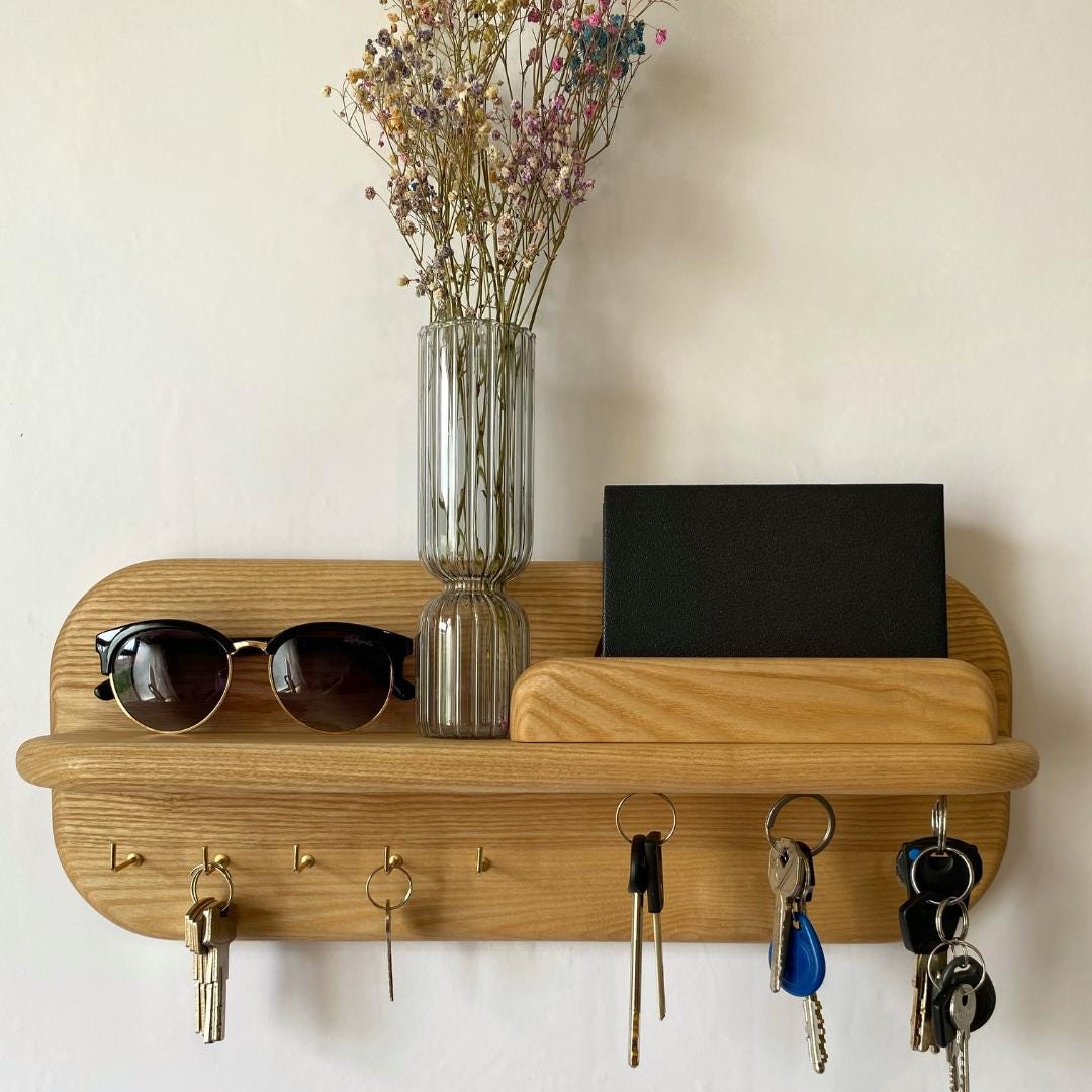 Wooden Key Holder: Entryway Key Rack With Shelf for Keys and Small ...