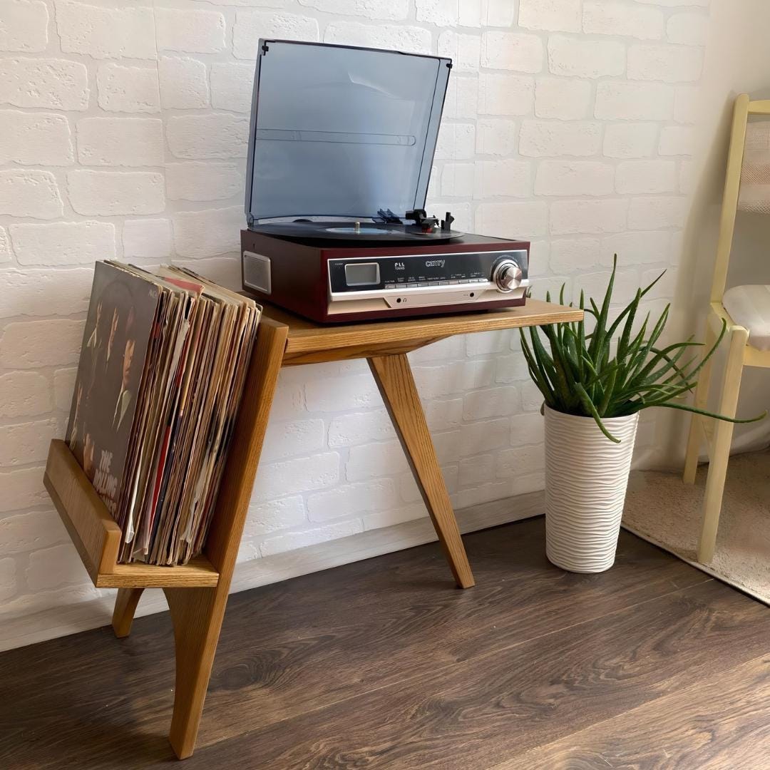Record Player Stand With Vinyl Storage Made of Solid Wood/wooden ...