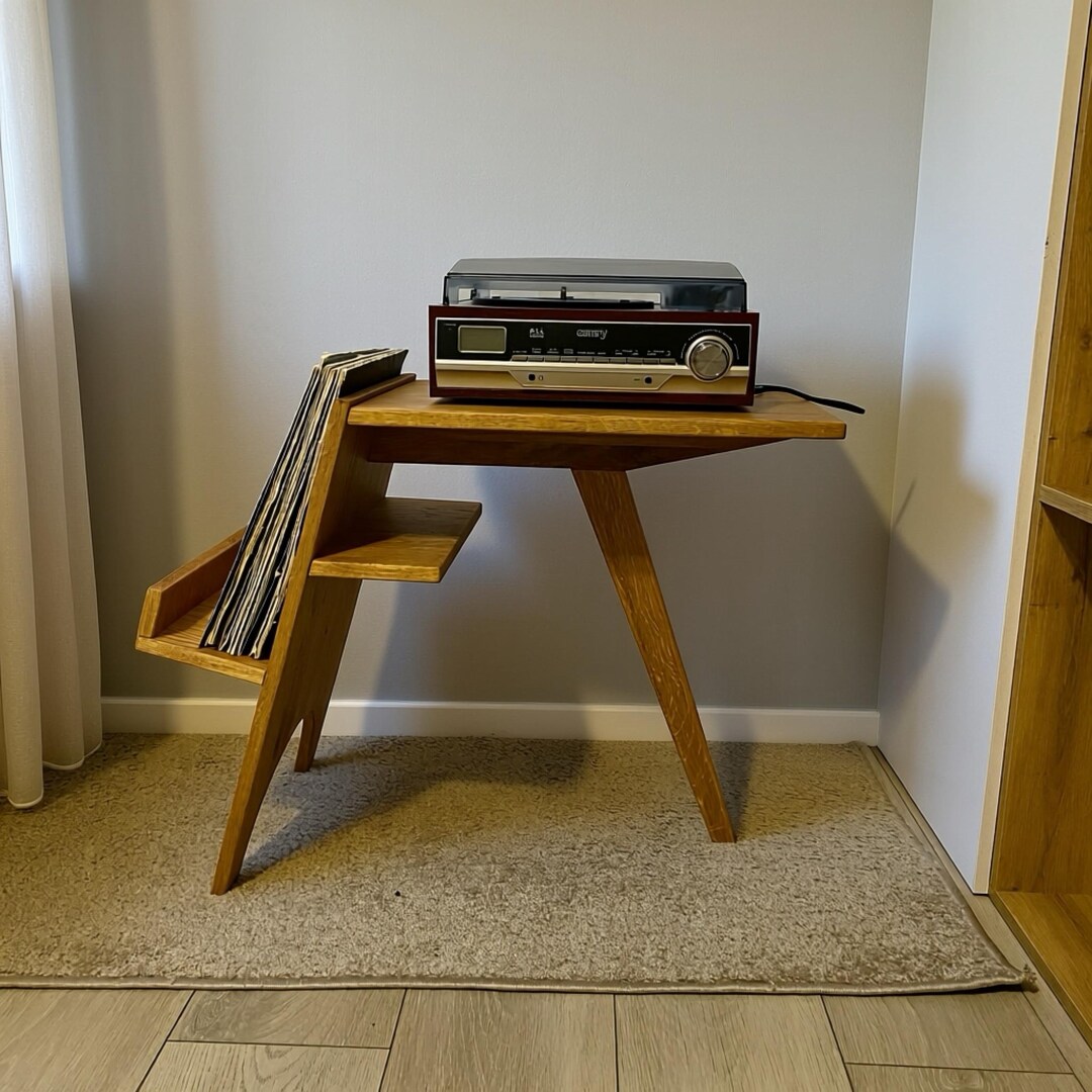 Vinyl Record Stand With Amplifier Shelf: Wooden Turntable Storage and ...