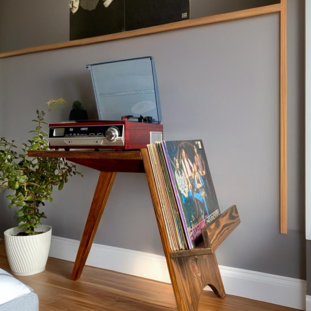 Wooden Record Player Stand With Storage: Stylish Vinyl Display Rack in ...