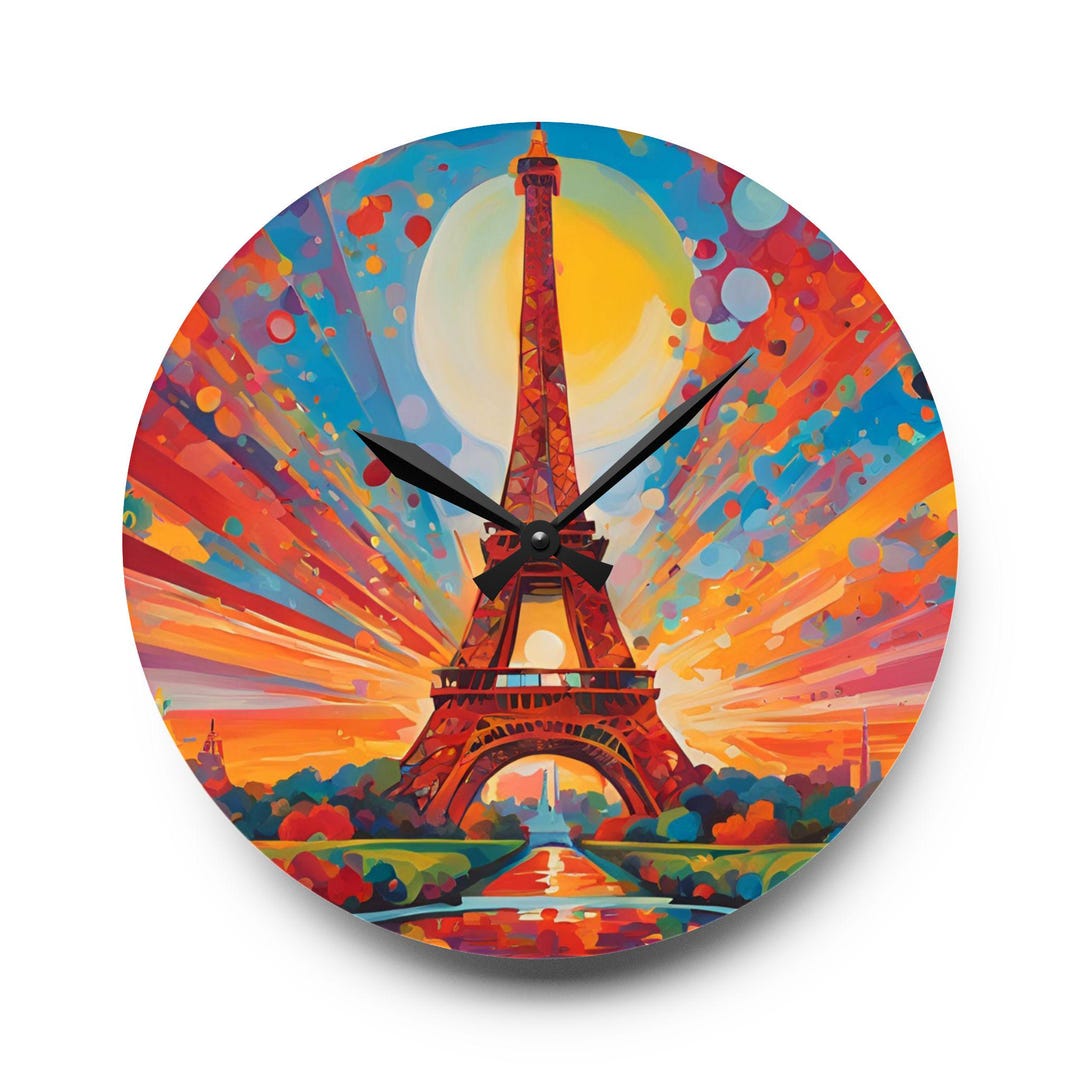 Modern Eiffel Tower Design Acrylic Office Clock Unique Colorful Wall ...