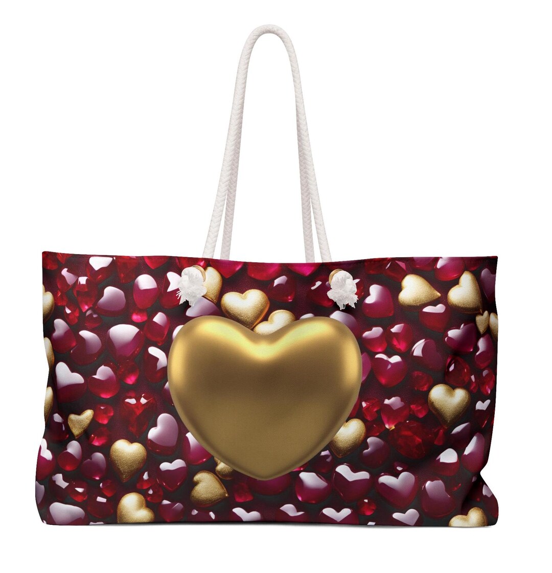 Ruby Red and Gold Hearts Design Weekender Tote Bag Valentine's ...