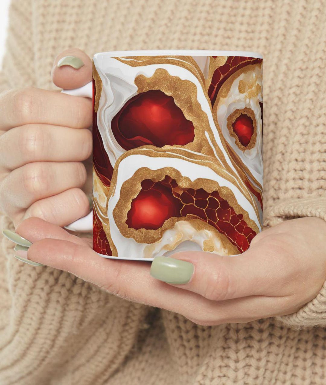 Ruby Red and White Crystal Geode Design Coffee Tea Hot Chocolate Mug ...