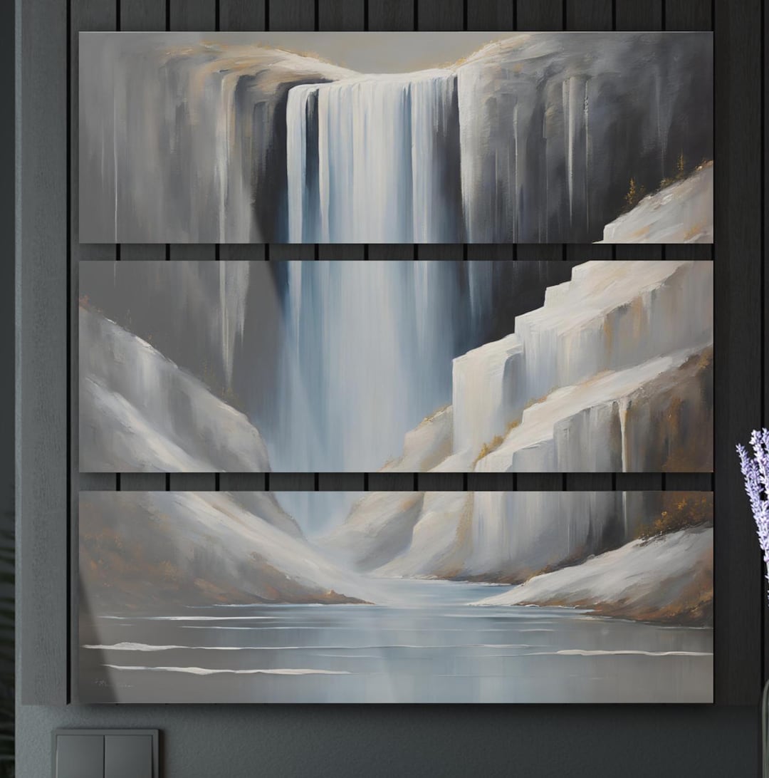 Modern Rushing Waterfall Design Triptych Acrylic Print Wall Art Unique ...