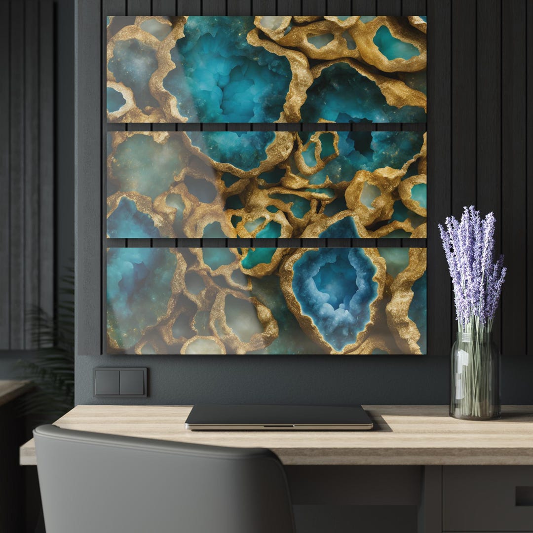 Triptych Geode-inspired Quartz Crystal Design 3-panel Triptych Acrylic ...