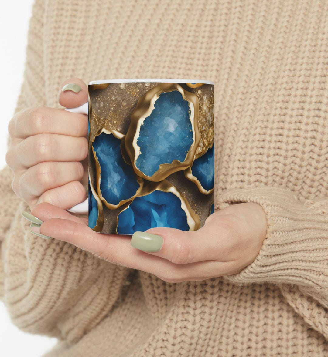 Blue and Gold Geode-look Ceramic Coffee Tea Hot Chocolate Mug Boho ...