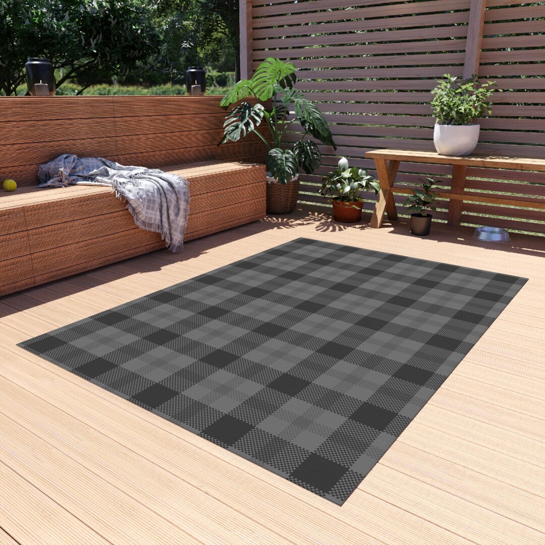 Checker Pattern Chenille Outdoor Rug With No-skid Backing Cozy Outdoor ...