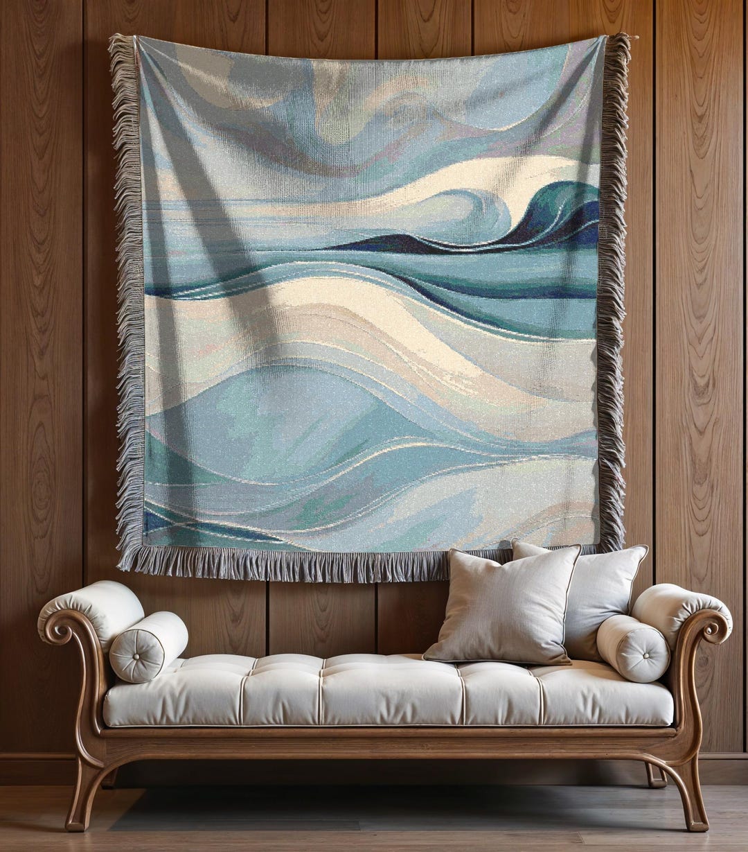 Wave Design Cozy Reading Throw for Book Lovers Cotton Woven Fringed ...