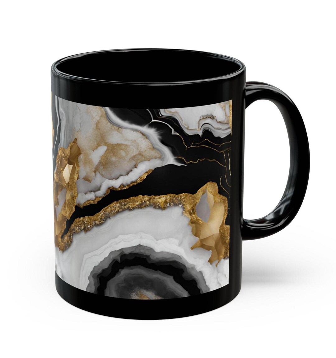 Black, White and Gold Geode-look Ceramic Coffee Tea Hot Chocolate Mug ...