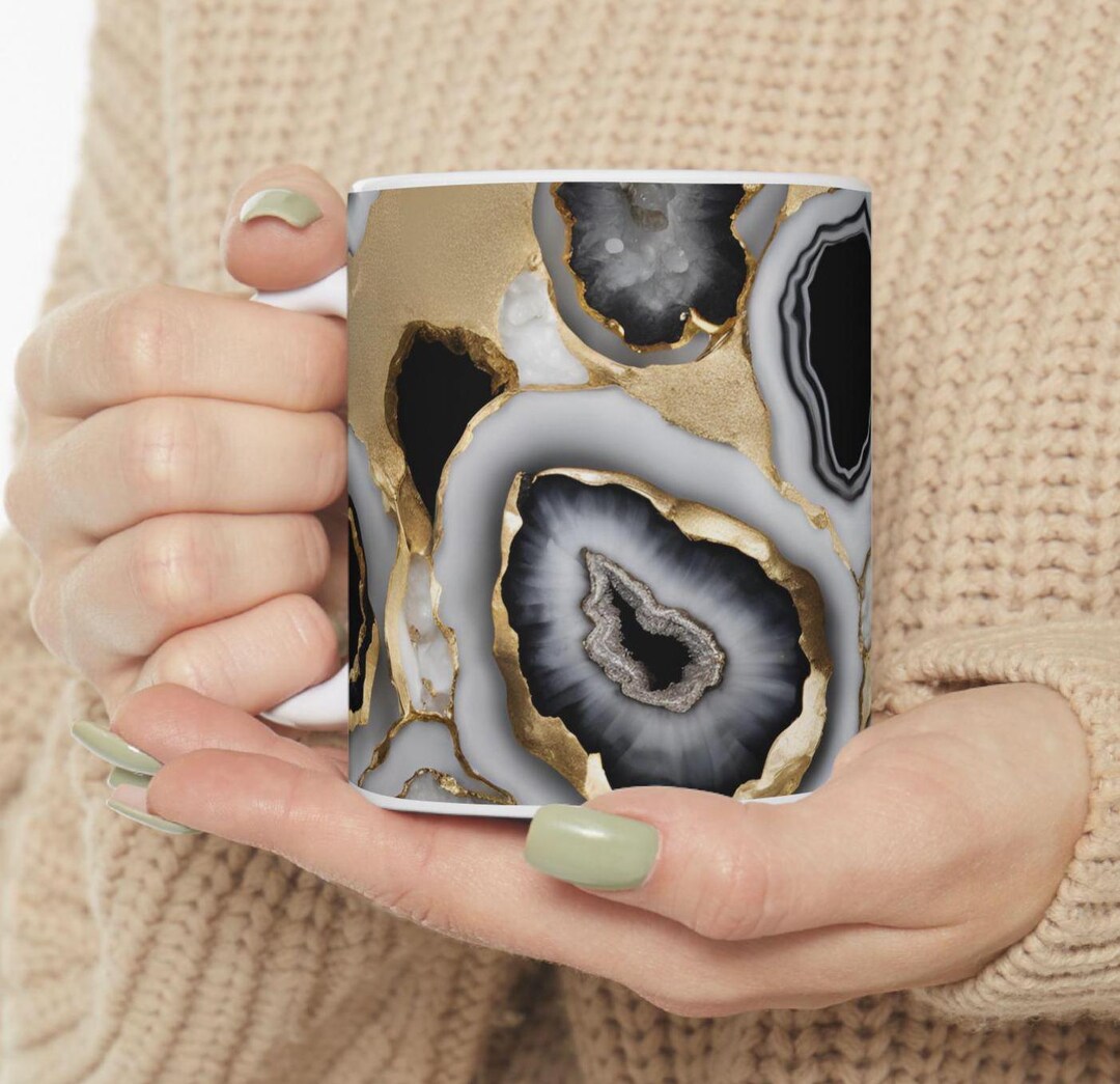 Black, White and Gold Geode-look Design Coffee Tea Ceramic Mug Boho ...