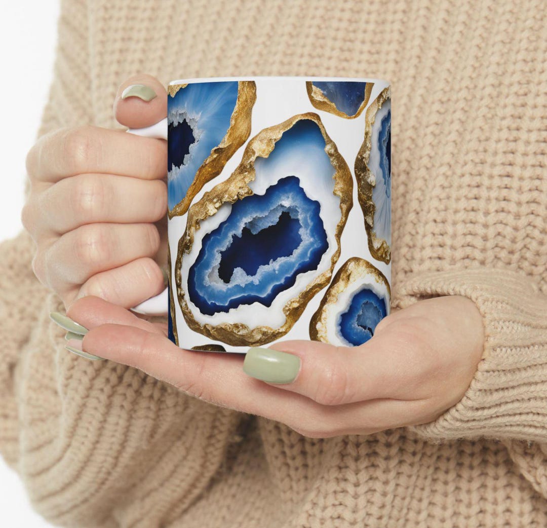 Blue and White Geode-look Design Ceramic Coffee Tea Mug Cottage Core ...