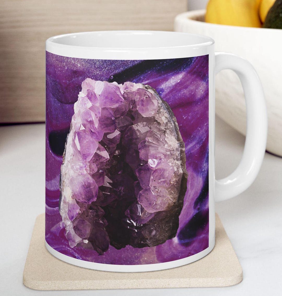 Purple Amethyst Crystal Geode Design Coffee Tea Mug Cottage Core Boho ...