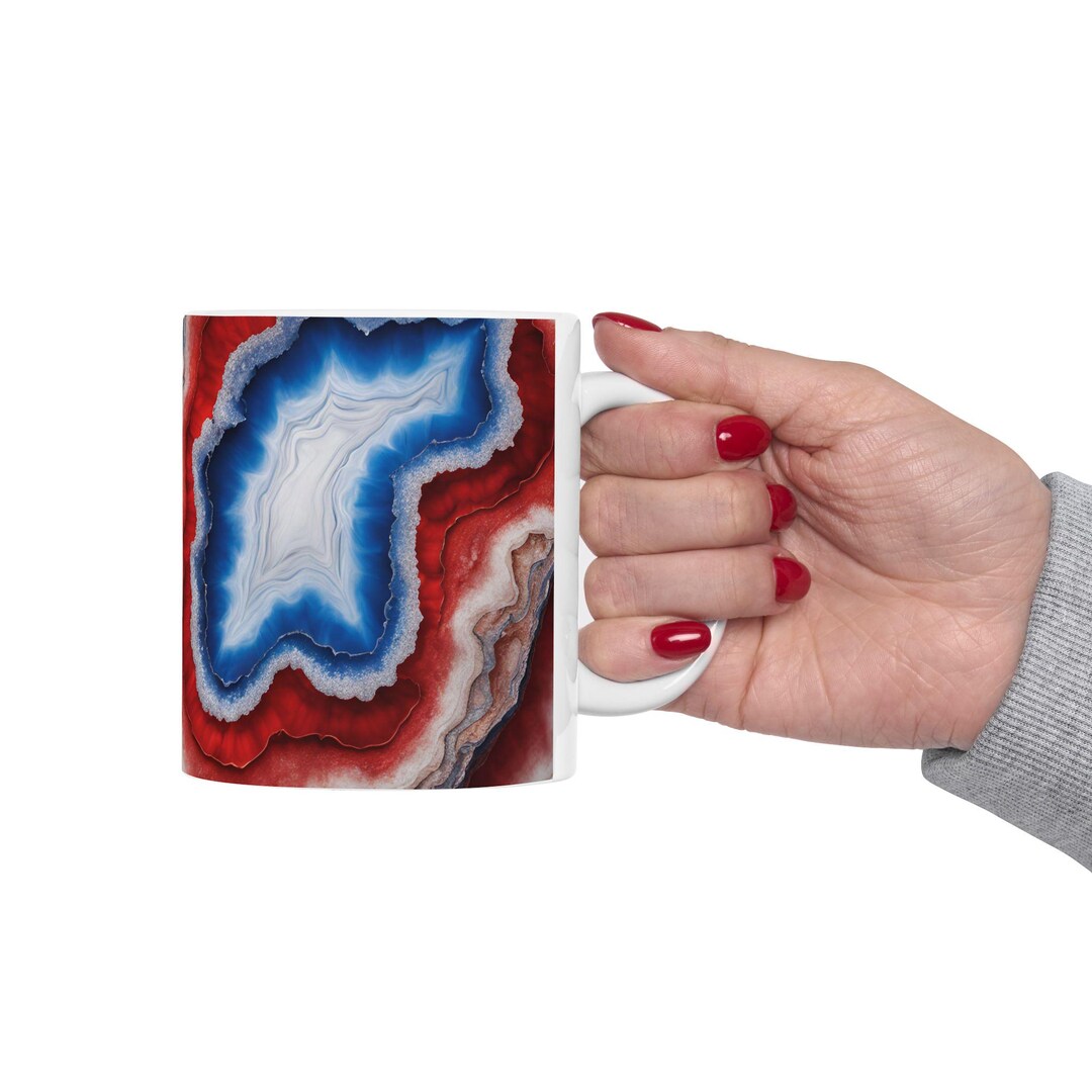 Red, White and Blue Geode-look Ceramic Coffee Tea Mug Cottage Core ...