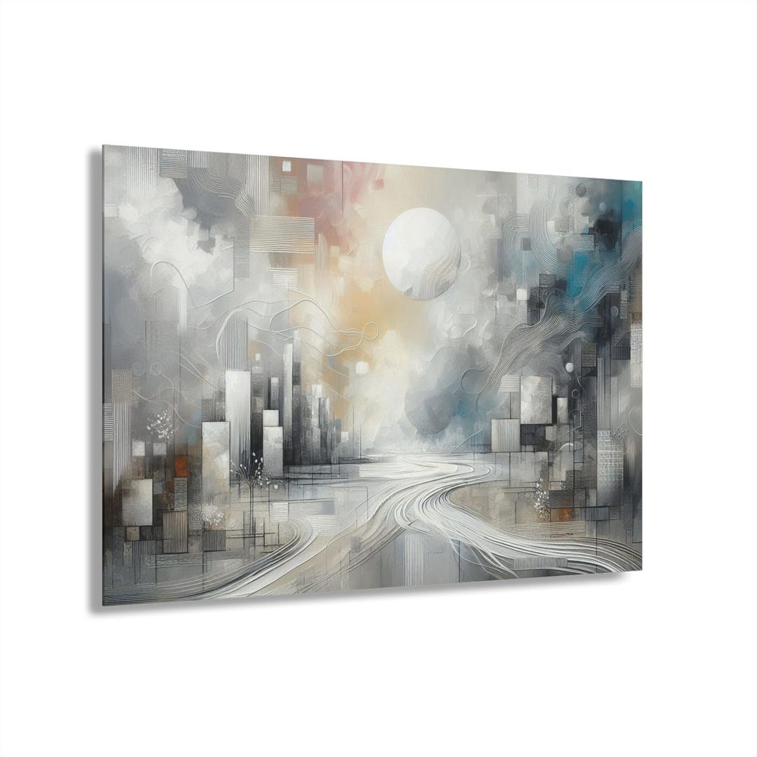 Abstract Modern Art Design Acrylic Print With Full Moon Downtown Art ...