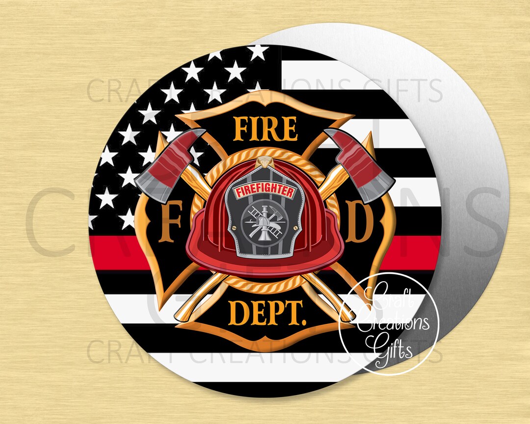 ROUND CRAFT SIGN Fire Dept Thin Red Line Firefighter First Responder ...