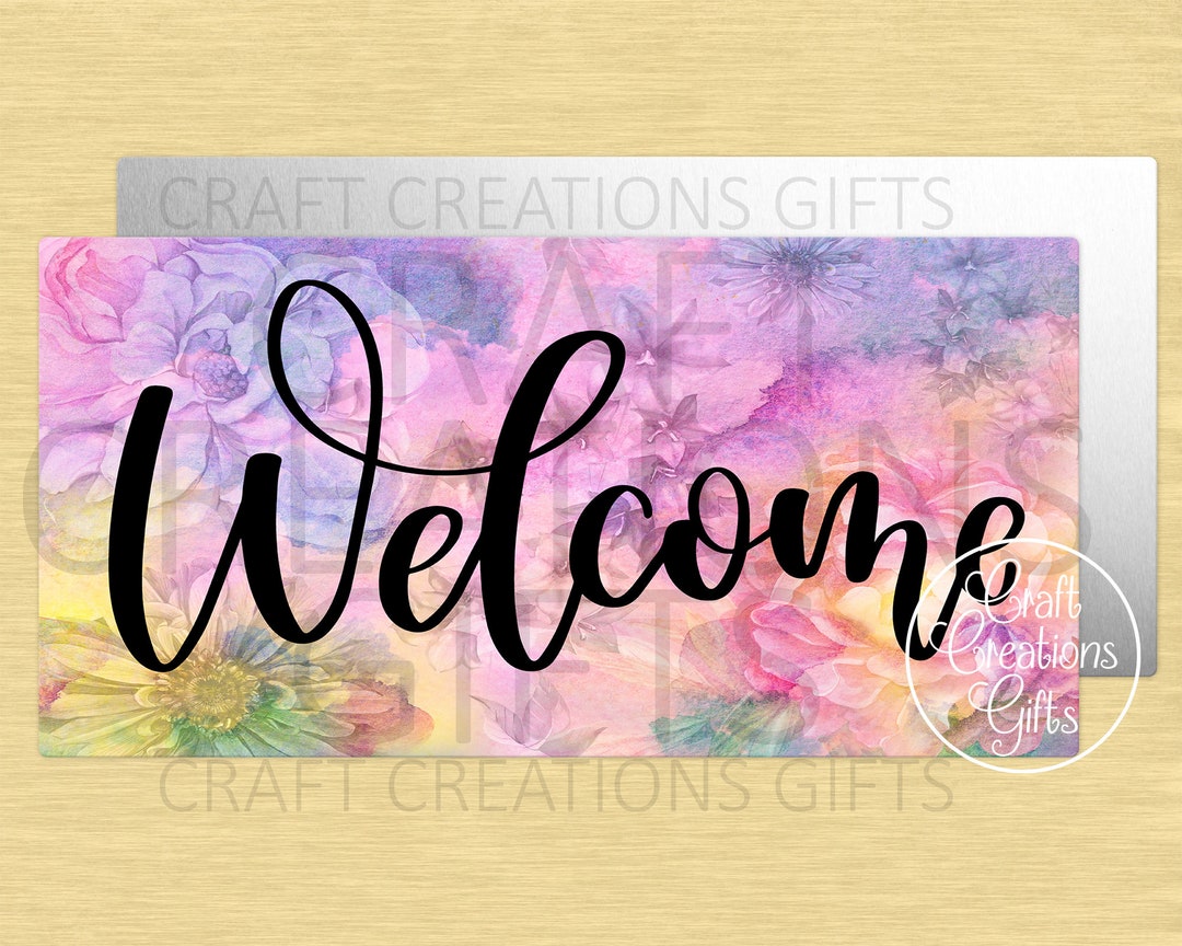SMALL SIGN Welcome Watercolor Pink Flowers Crafts Tiered Tray Decor ...
