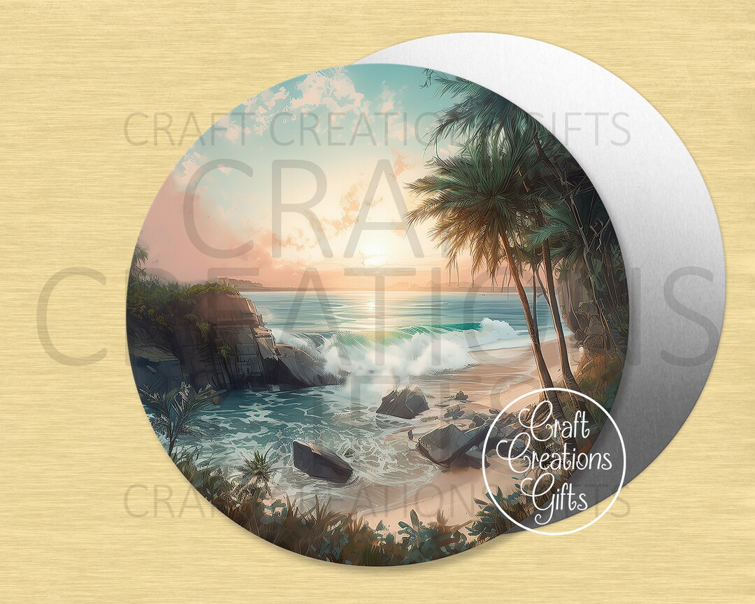 ROUND SIGN Tropical Beach Sunset Theme Crafts Decor Miniatures Wreaths ...