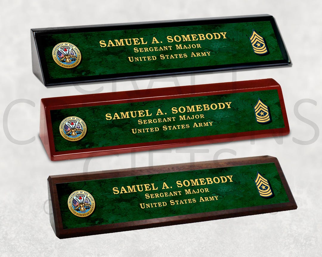 DESK NAME PLATE Army Executive Wedge walnut, Black or Rosewood - Etsy