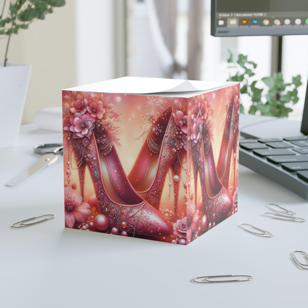 NOTE CUBE Pink Jeweled High Heels Sticky Note Block Glamour Fashion ...