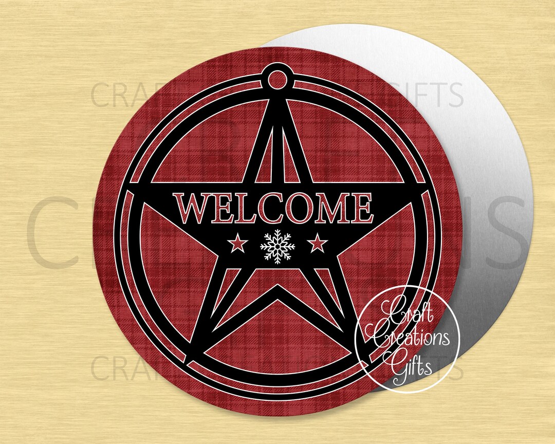 CRAFT SIGN Welcome Star Burgundy Black Plaid Crafts Decor Miniatures ...