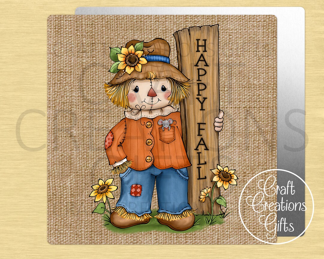 SQUARE CRAFT SIGN Happy Fall Scarecrow Burlap Autumn Thanksgiving ...