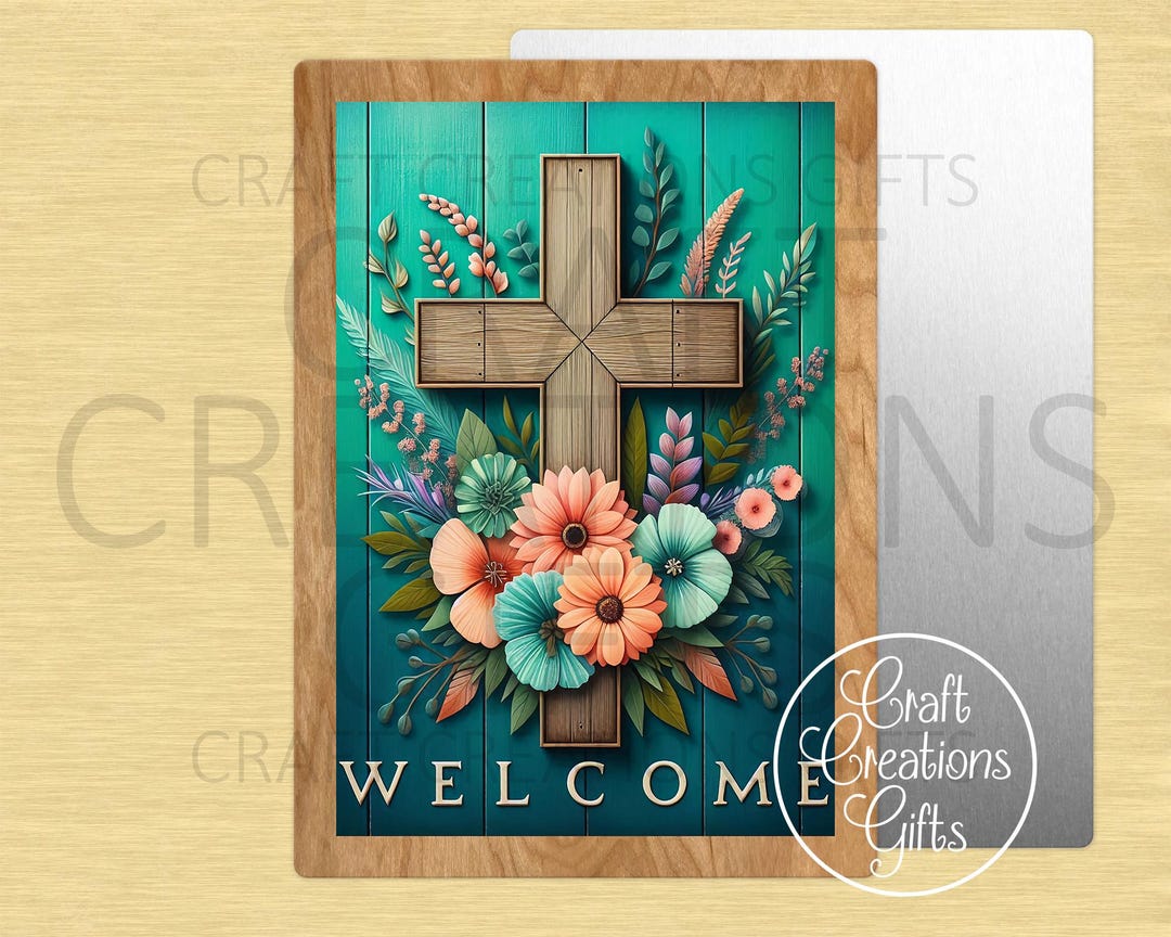 SMALL SIGN Welcome Cross Easter Religious Spring Floral Crafts Tiered ...