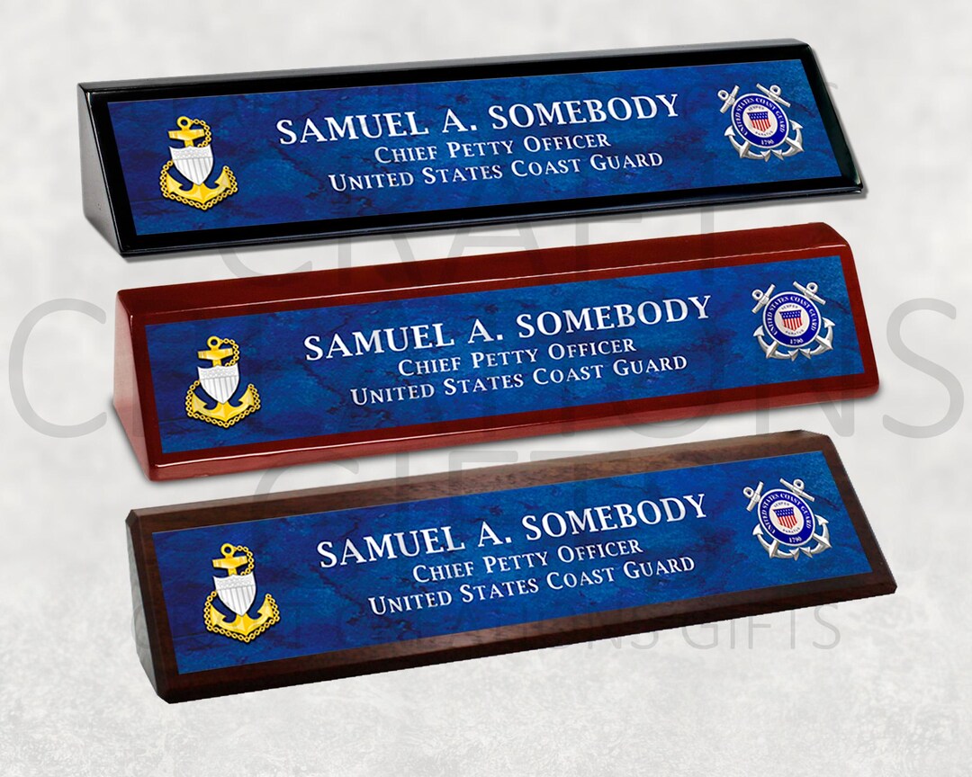 DESK NAME PLATE Coast Guard Executive Wedge walnut, Black or Rosewood ...