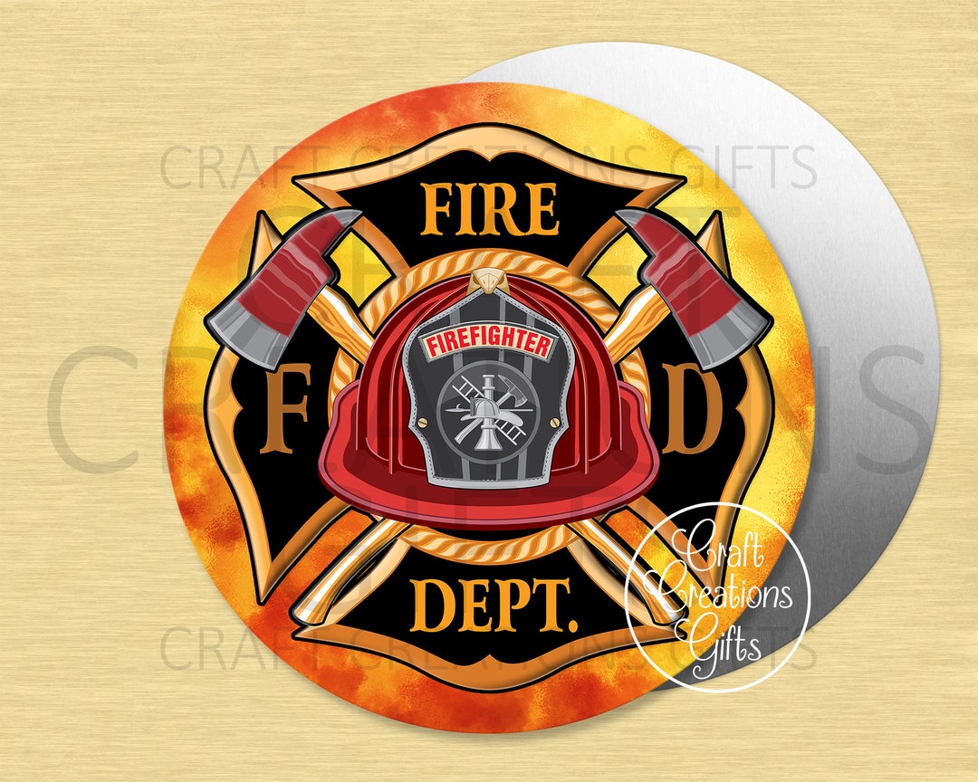 ROUND CRAFT SIGN Fire Dept Maltese Flames Firefighter First Responder ...