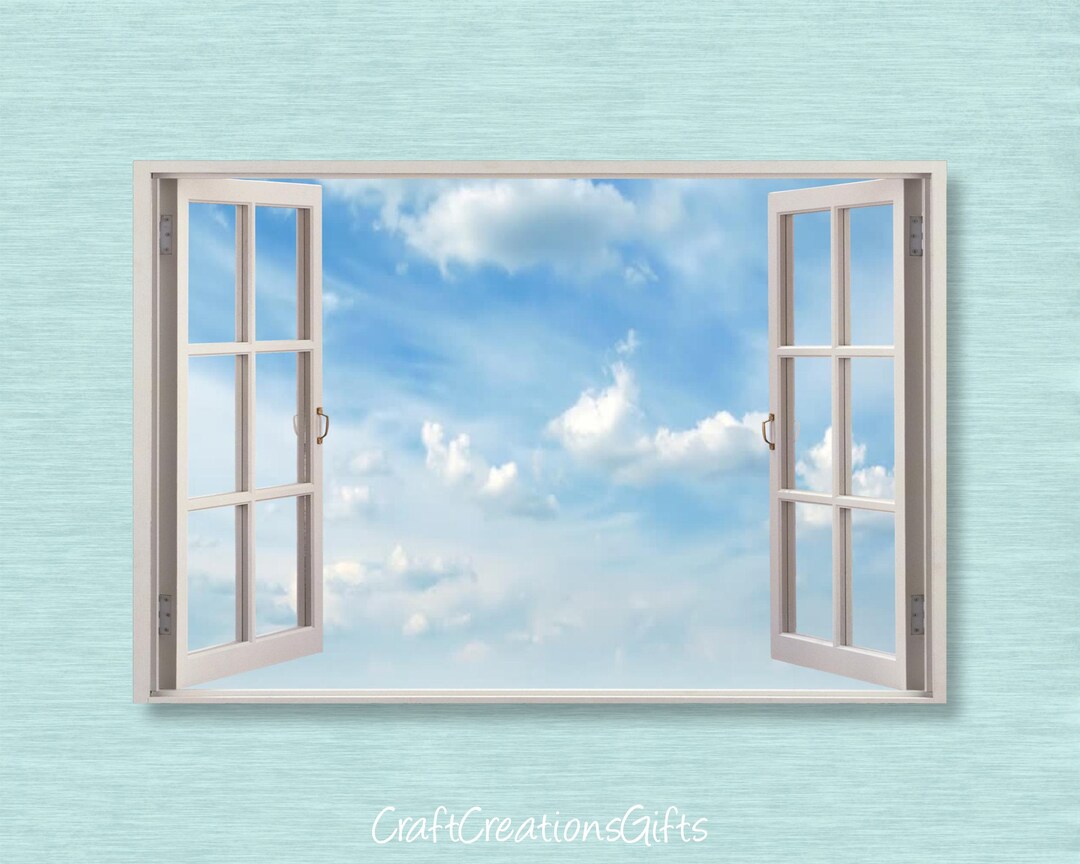 DOLLHOUSE WINDOW Miniature Scene Blue Cloudy Sky Metal Miniature Faux ...