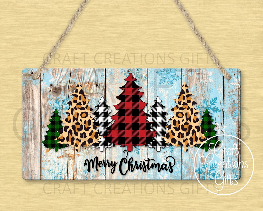 METAL SIGN Merry Christmas Holiday Plaid Trees Leopard Home - Etsy