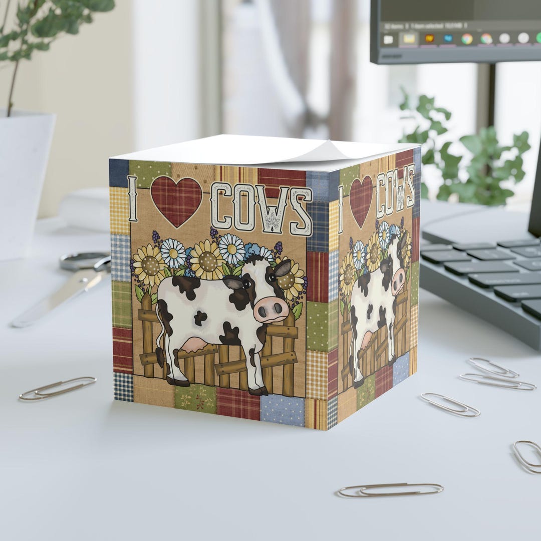 NOTE CUBE I Love Cows Farmhouse Heart Sticky Memo Block - Etsy