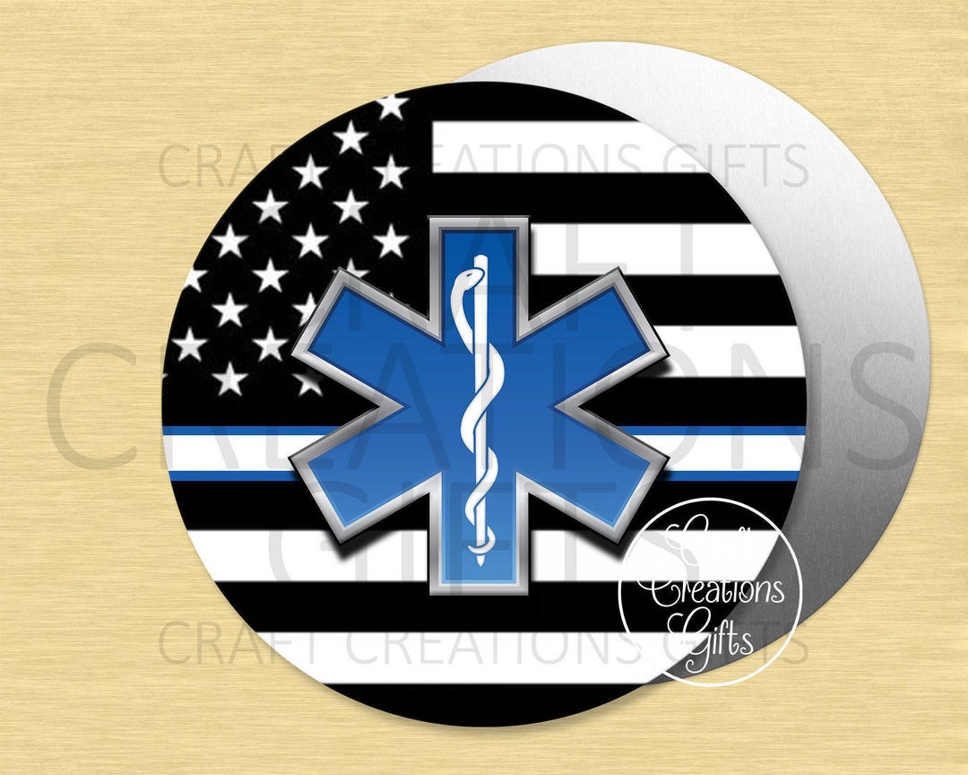 ROUND METAL SIGN Paramedic Emt Thin White Line Star of Life Tiered Tray ...
