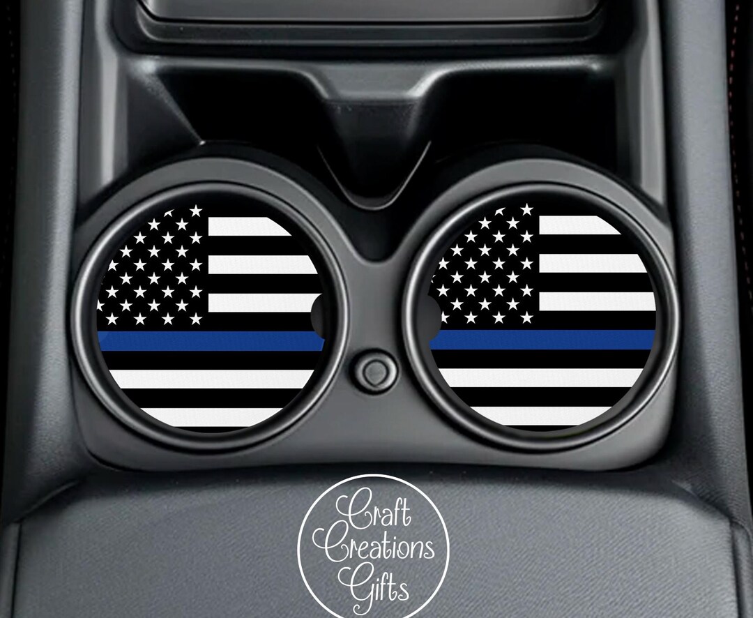 CAR COASTERS Thin Blue Line Police Law Enforcement Flag Cup Holder ...