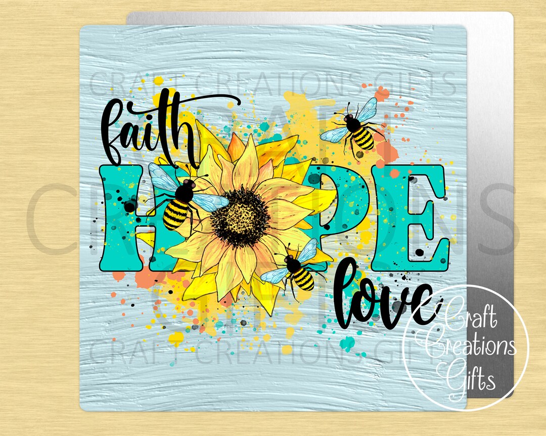 SQUARE CRAFT SIGN Faith Hope Love, Bees Blue Christian Crafts Tiered ...