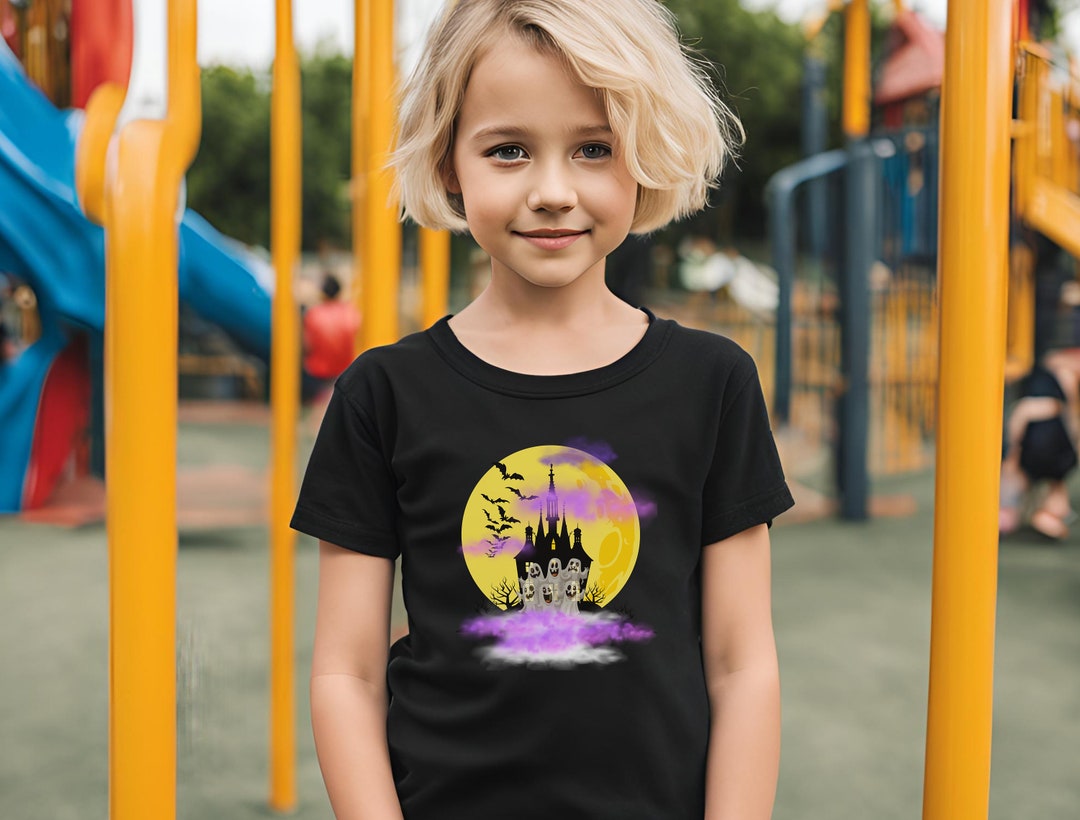 Haunted House Ghosts Moon Bats Halloween Kids Heavy Cotton™ Tee - Etsy